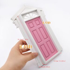 iland Fairy Door for Wall with Dollhouse Accessories, Magical Wooden Elf Door, Tooth Fairy Kit (21pcs Pink)