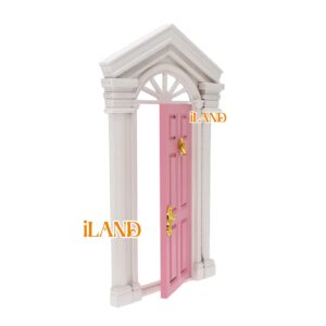 iland Fairy Door for Wall with Dollhouse Accessories, Magical Wooden Elf Door, Tooth Fairy Kit (21pcs Pink)