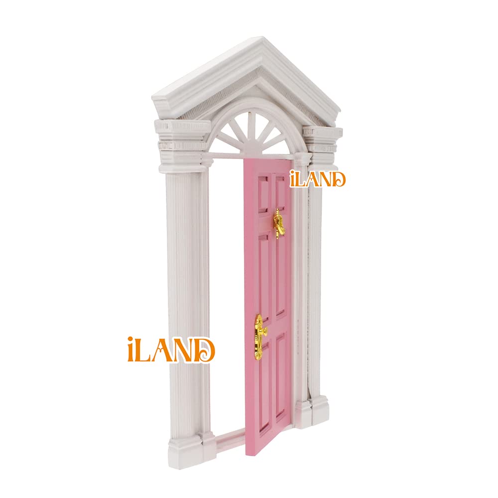 iland Fairy Door for Wall with Dollhouse Accessories, Magical Wooden Elf Door, Tooth Fairy Kit (21pcs Pink)