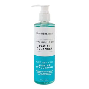 vitamins and sea beauty, gel facial cleanser, gentle hydrating purifying face cleanser wash with blue sea kale and marine hyaluronic, all skin types, 8 fl oz