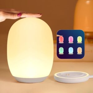 etime night light touch control with stable charging base, dimmable rgb led, color changing, rechargeable egg lamp for reading in bed kids room breastfeeding bedside lamp