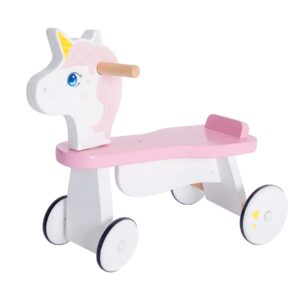 labebe wooden balance walker for baby 1-3 years old, kids ride on unicorn toys, infant riding walker with 4 wheels, toddler ride balance toy for 12 months and up birthday gift(pink,white)