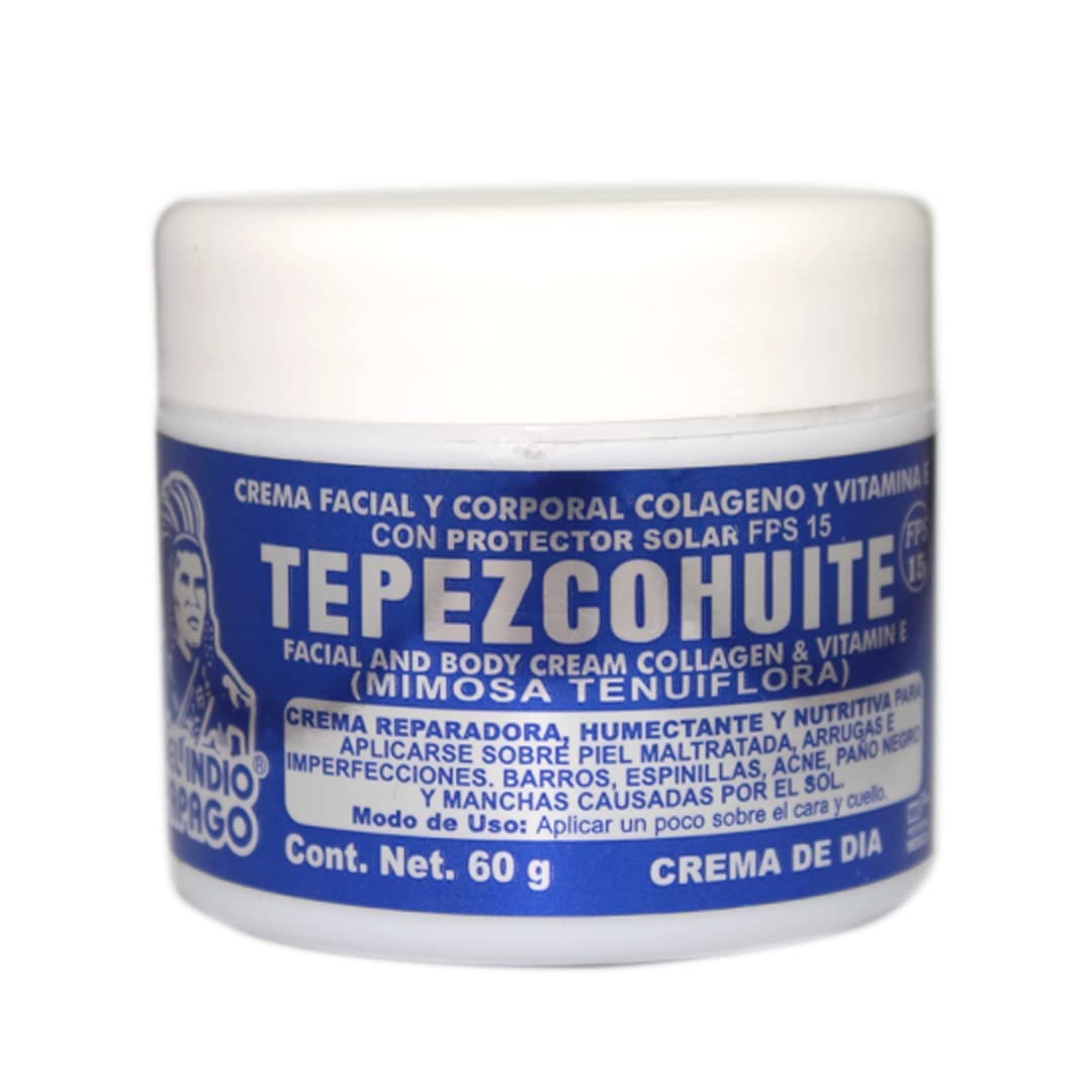 DEL INDIO PAPAGO Facial Day Skin Cream with Tepezcohuite 60g Small - Corporal Colageno Y Vitamina E - Hydrates the Skin