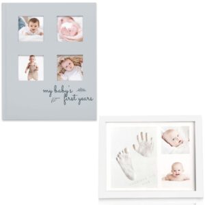 baby memory book first 5 years journal and baby handprint footprint keepsake kit bundle - all family, lgbt, single mom dad, adoptive - baby prints photo frame for newborn