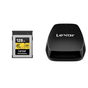 lexar professional cfexpress 128gb type-b card (lcfx10-128crbna) + lexar professional cfexpress type b usb 3.2 gen 2x2 reader, up to 1700mb/s read, designed for cfexpress type b cards (lrw550u-rnbnu)