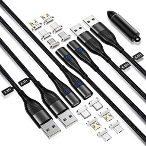 ykz 3 in 1 magnetic charging cable 4pack with a tips storage, 15w fast charger usb cable with type c/microusb and i-product magnetic connector universal for phone, tablet (1m+2m)