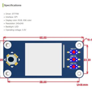 Waveshare 1.3 Zoll LCD Display HAT for Raspberry Pi, 240x240 IPS, SPI, Joystick & 3X Buttons