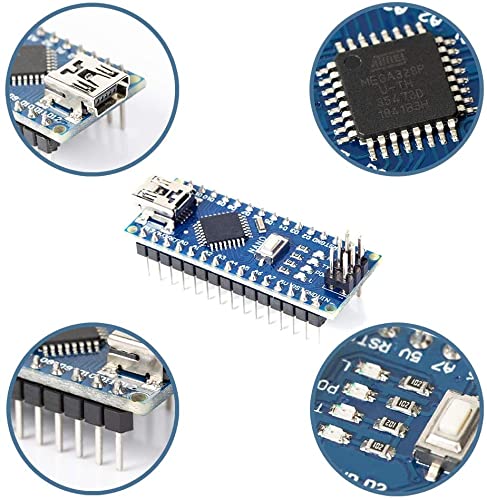 RedTagCanada Nano with The bootloader Compatible with Nano 3.0 Controller for Arduino CH340 USB Driver 16Mhz Nano v3.0 ATMEGA328P/168P (Blue-ATMEGA328 Welded) (No Cable)