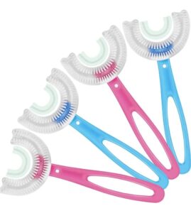 4 piece rounded u-shaped toothbrush for kids- soft and gentle silicone material-great and gentle for children's teeth- manual brush- teeth cleaning product- easy to use, pink and blue