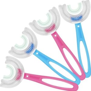 4 Piece Rounded U-Shaped Toothbrush for Kids- Soft and Gentle Silicone Material-Great and Gentle for Children's Teeth- Manual Brush- Teeth Cleaning Product- Easy to use, Pink and Blue