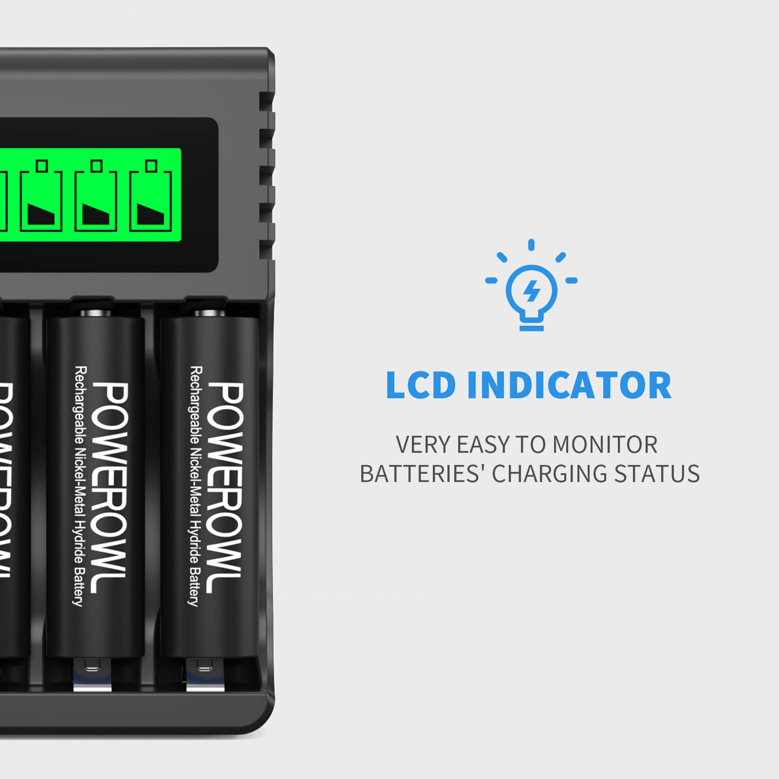 POWEROWL Rechargeable AA Batteries with Charger, 2800mAh High Capacity Low Self Discharge Ni-MH Double A Battery for Xbox Controller Battery Pack, 8 Count