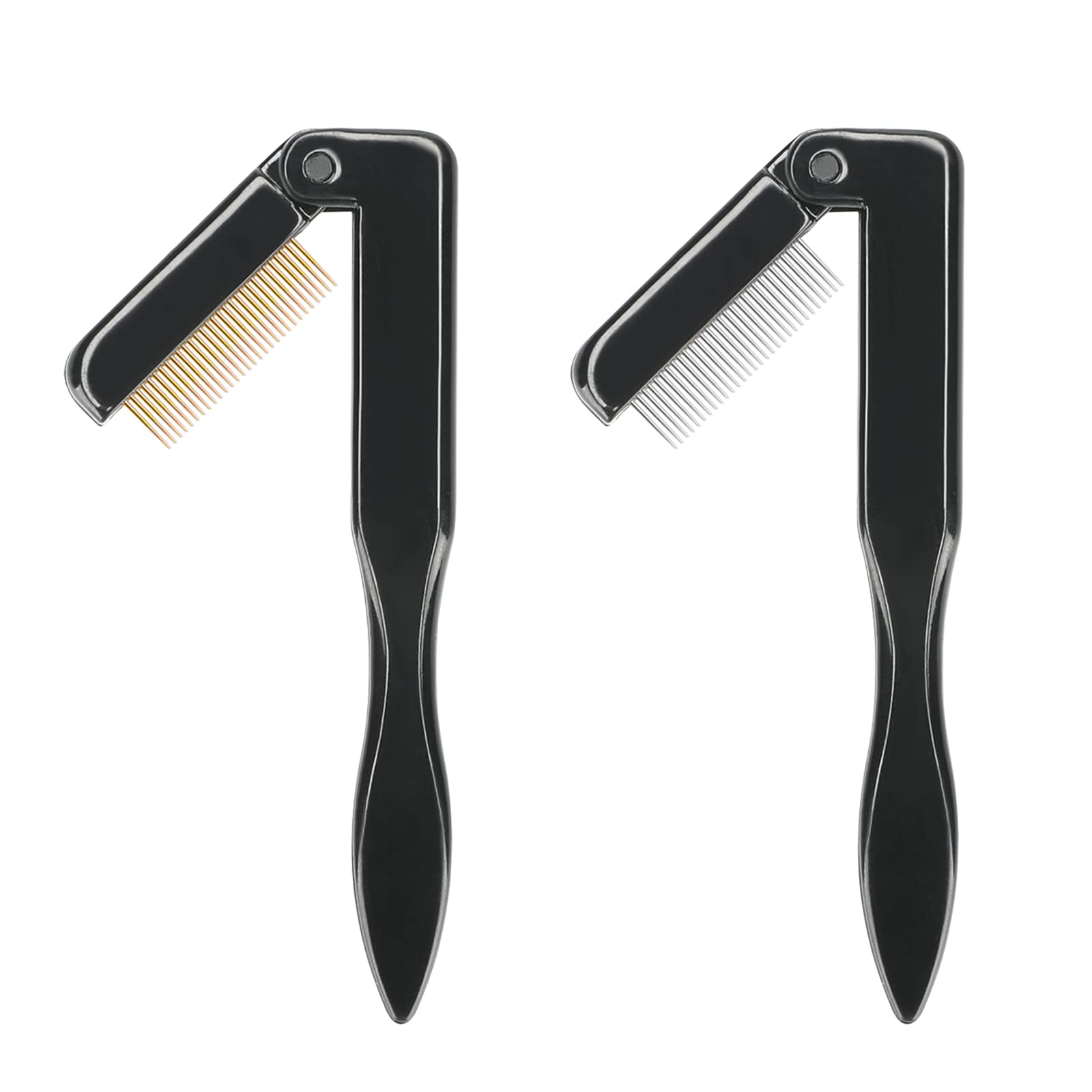 G2PLUS 2PCS Folding Eyelash Comb, Eyelash Separator Tool, Black Eyebrow Comb Metal Teeth, Eyelash Brush Tool for Lash & Brow