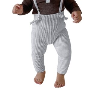 u·nikaka cotton rib-knit legging pants with suspenders solid mustard cream brown baby unisex pants adjustable knot straps leggings grey, 12-18 months