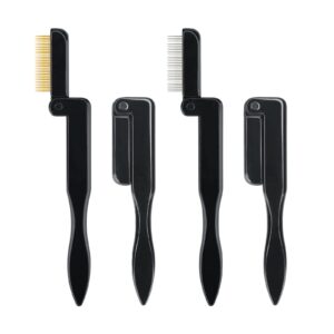 G2PLUS 2PCS Folding Eyelash Comb, Eyelash Separator Tool, Black Eyebrow Comb Metal Teeth, Eyelash Brush Tool for Lash & Brow