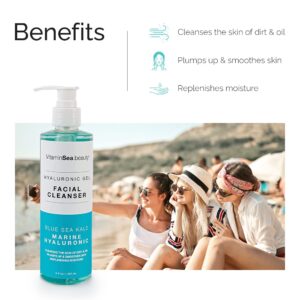 VITAMINS AND SEA BEAUTY, Gel Facial Cleanser, Gentle Hydrating Purifying Face Cleanser Wash with Blue Sea Kale and Marine Hyaluronic, All Skin Types, 8 Fl Oz