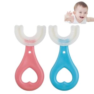 croot 2 pcs u-shaped toothbrush for kids, u shape portable toddler silicone toothbrush,infant and children toothbrush with u-shaped brush head,extra soft and healthy silicone toothbrush (2-6 age)