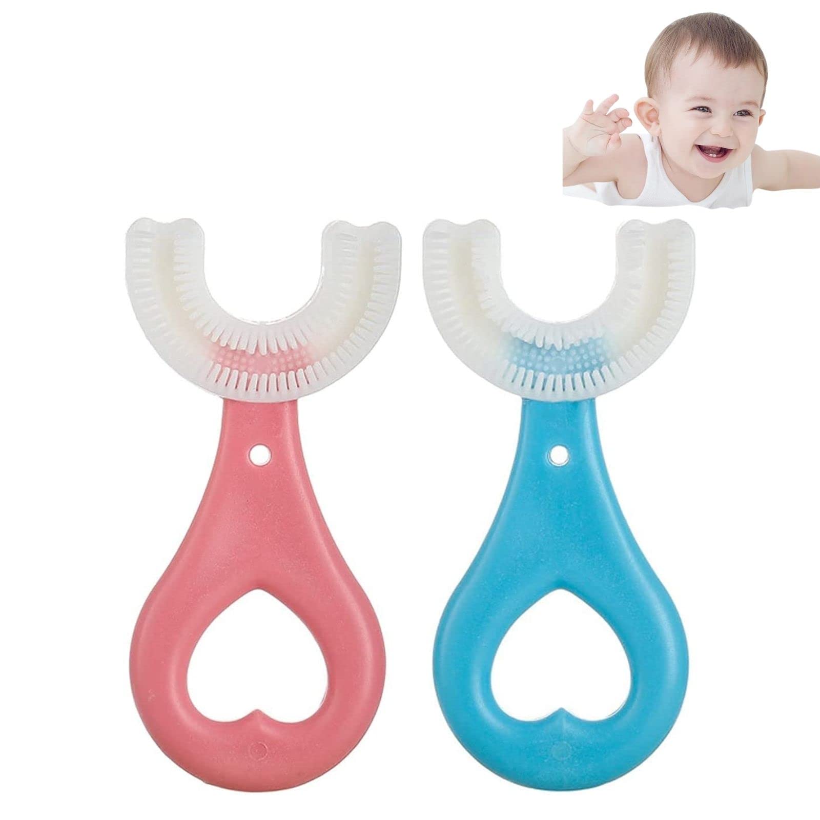 CROOT 2 PCS U-Shaped Toothbrush for Kids, U Shape Portable Toddler Silicone Toothbrush,Infant and Children Toothbrush with U-Shaped Brush Head,Extra Soft and Healthy Silicone Toothbrush (2-6 Age)