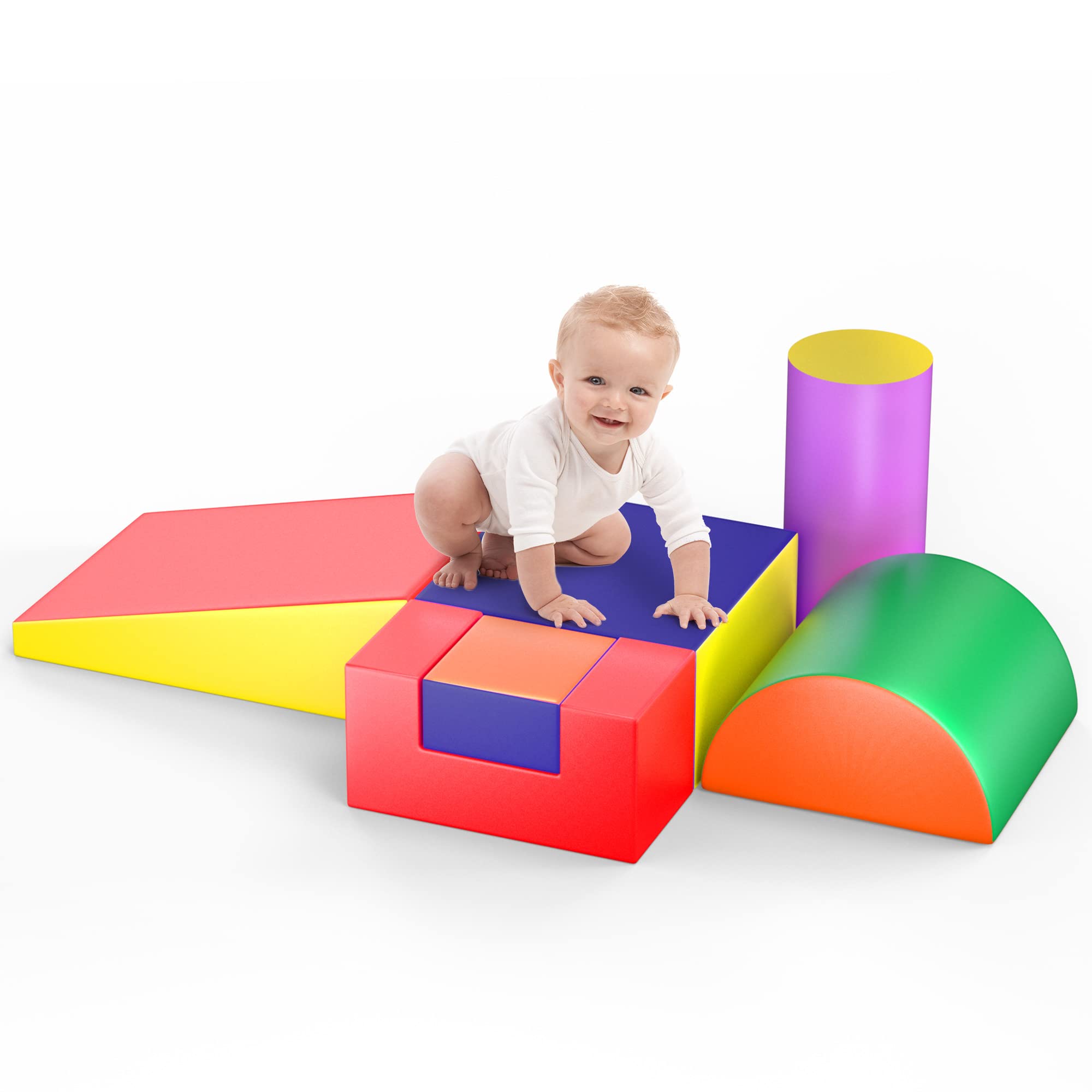 6-Piece Climb & Crawl Foam Activity Play Set Fun Foam Climbing Blocks Educational Step and Slide Climber Interactive Foam Block Playset Indoor Colorful Climbing Toys for Toddler Preschooler Baby Kids