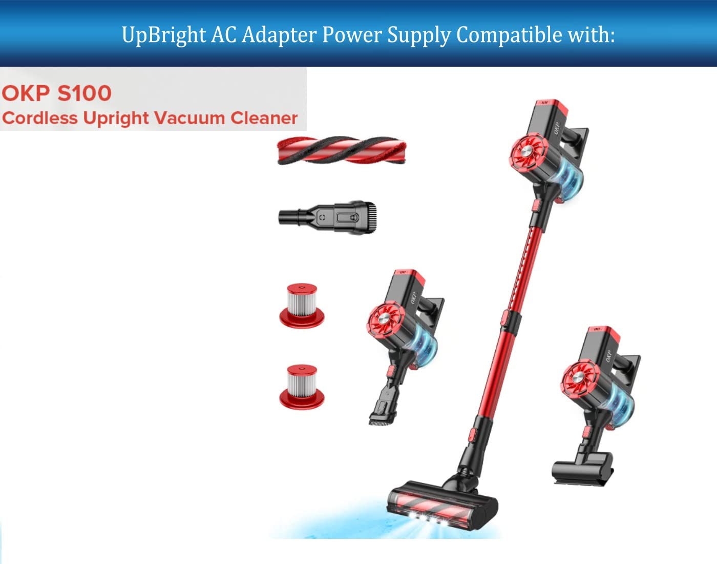 UpBright 27V AC/DC Adapter Compatible with OKP X100 X 100 S100 MV200 MV 200 22.2V 2200mAh 2600mAh 22.2VDC Li-ion Battery Lightweight Cordless Stick Vacuum Cleaner 27VDC 500mA Power Supply Cord Charger