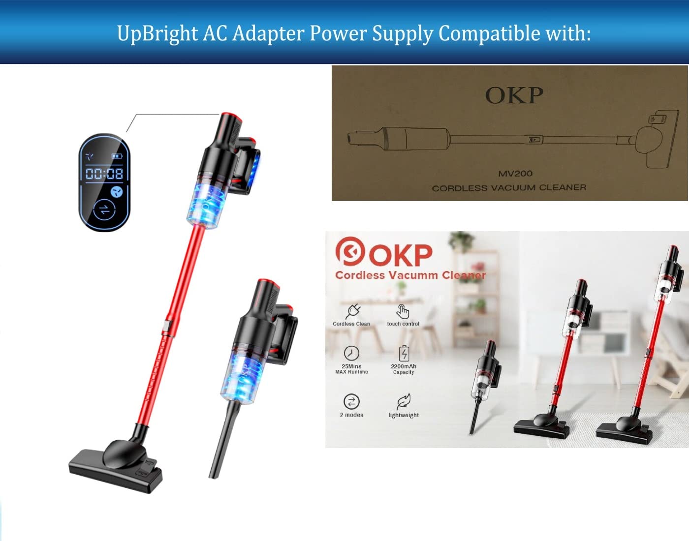 UpBright 27V AC/DC Adapter Compatible with OKP X100 X 100 S100 MV200 MV 200 22.2V 2200mAh 2600mAh 22.2VDC Li-ion Battery Lightweight Cordless Stick Vacuum Cleaner 27VDC 500mA Power Supply Cord Charger