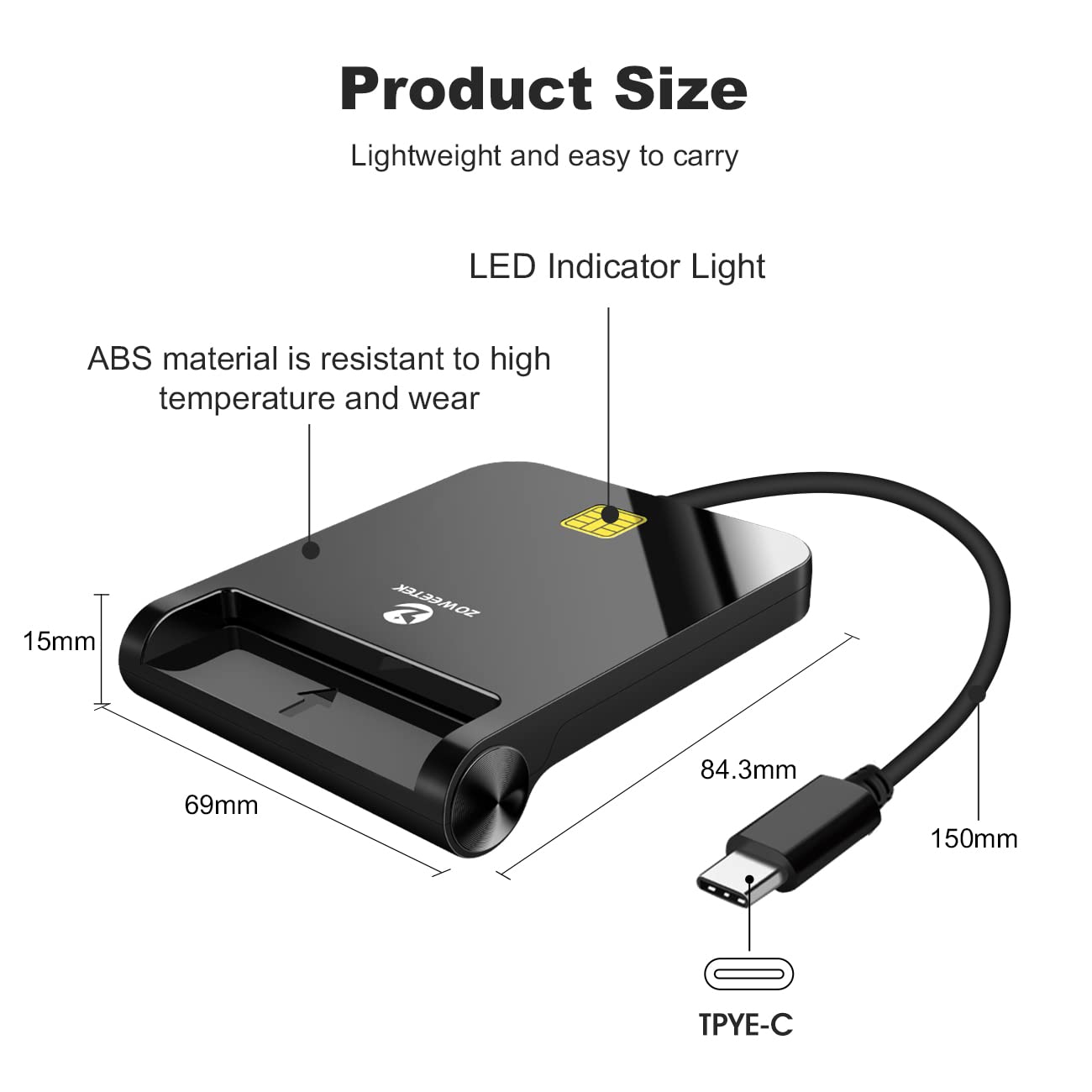 ZOWEETEK CAC Reader USB C, CAC Card Reader Military, DOD Military USB Common Access CAC, Compatible with Windows, Mac OS and Linux (Type C)