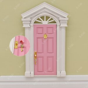 iland Fairy Door for Wall with Dollhouse Accessories, Magical Wooden Elf Door, Tooth Fairy Kit (21pcs Pink)