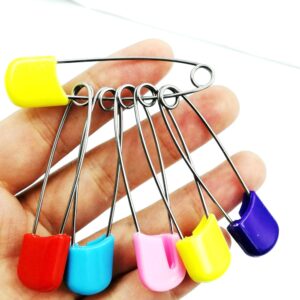 Diaper Pins, 50 Safety Pins Plastic Head Stainless Steel Diaper Pins with Safe Locking Closures for Diaper Clothes Dress Craft Hold Clip