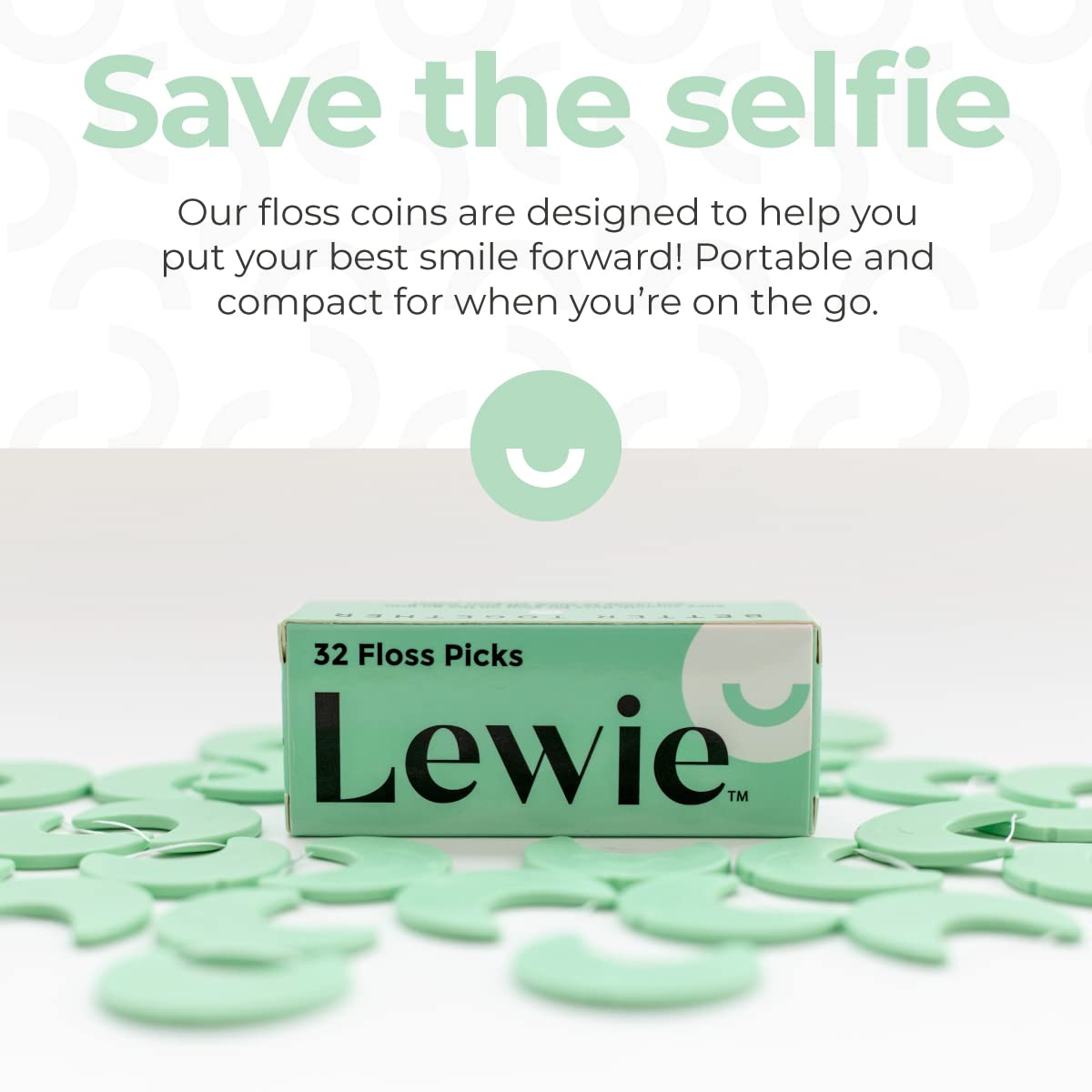 Lewie Floss Coin - Dental Floss Picks (32 Count) - High Toughness & Thin Thread Floss Picks for Removing Plaque - Compact, Travel-Friendly Tooth Flossers with Portable Package - 1pk, 32 pics