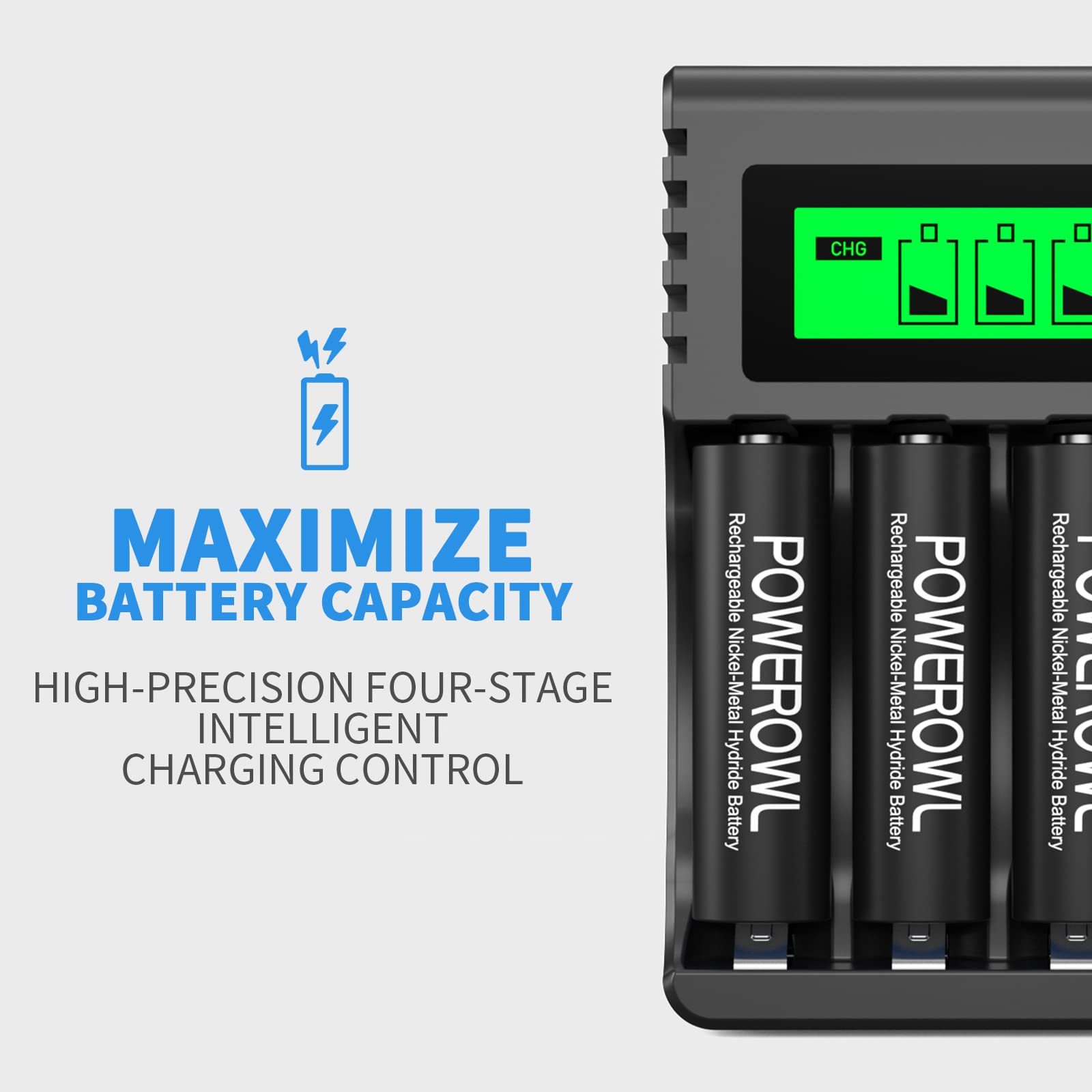 POWEROWL Rechargeable AA Batteries with Charger, 2800mAh High Capacity Low Self Discharge Ni-MH Double A Battery for Xbox Controller Battery Pack, 8 Count