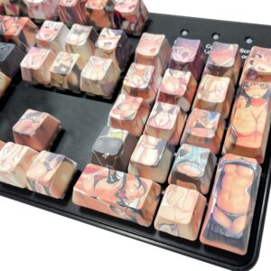 RICKONS 108 PBT Dye Sublimation Ahegao Keycap Anime Keycaps for Mechanical Gaming Keyboards with Key Puller (Cherry Switches) (Color)