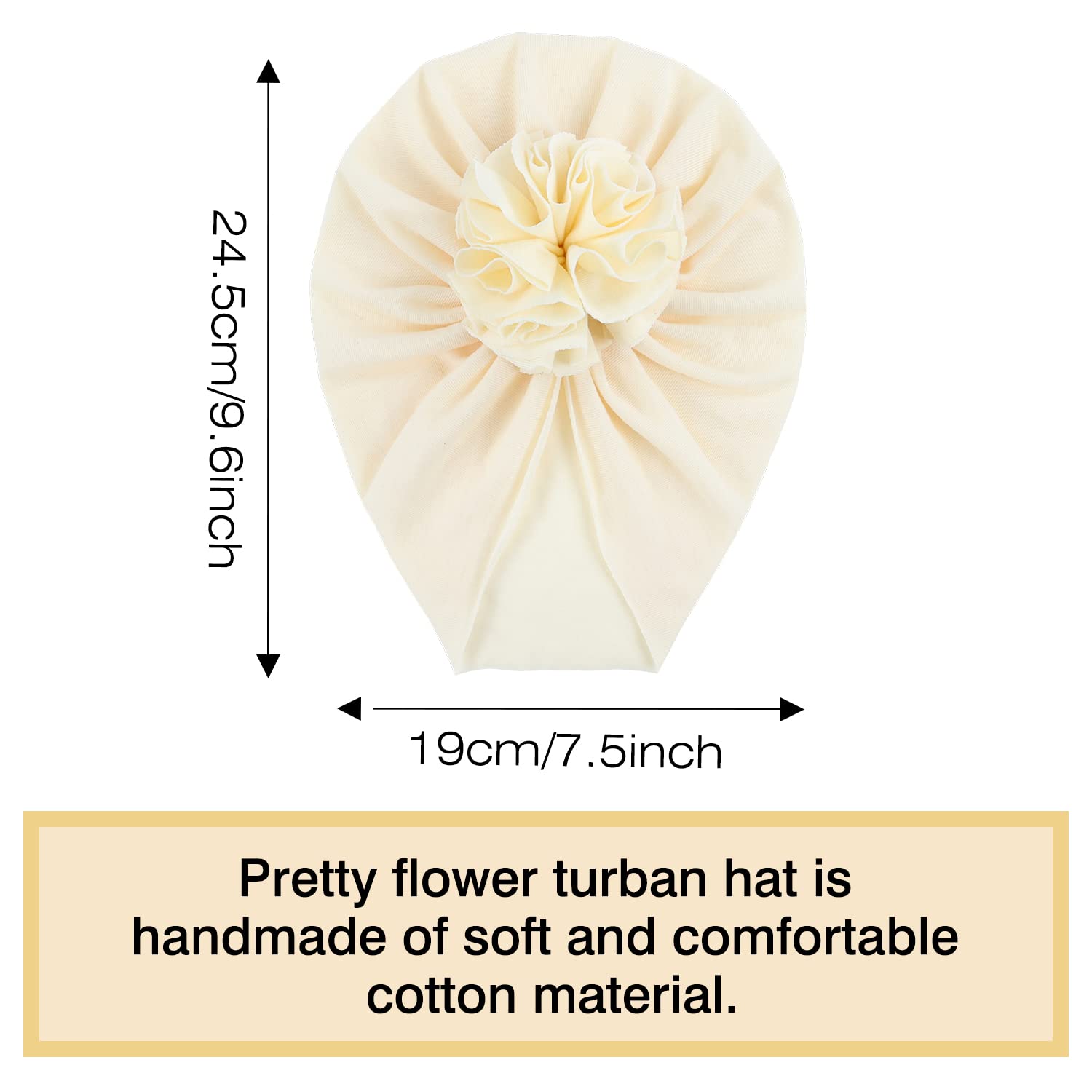 Cinaci 8 Pack Soft Cotton Solid Turban Hats Caps Beanies Headwraps with Big Flower Bow for Baby Girls Infants Toddlers Kids