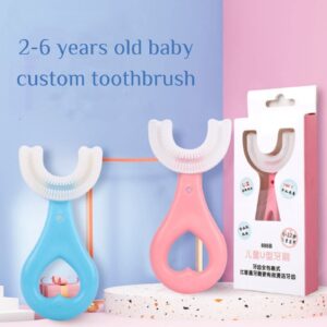 CROOT 2 PCS U-Shaped Toothbrush for Kids, U Shape Portable Toddler Silicone Toothbrush,Infant and Children Toothbrush with U-Shaped Brush Head,Extra Soft and Healthy Silicone Toothbrush (2-6 Age)