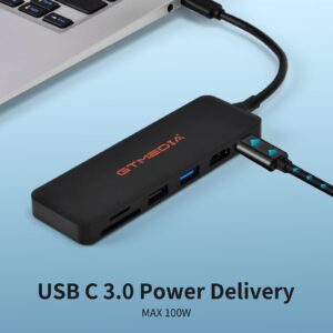 GT MEDIA USB-C Hub Adapter with 100W PD Charging Port, 4K HDMI, Type-C 6-Ports Data Transfer hub with SD/TF Card Reader Black