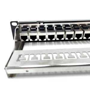 ETS 12 Port Patch Panel Cat6A Inline Keystone, Feedthrough Coupler Patch Panel 10-Inch with Cable Support, Fully Loaded Pass Through Jacks, 1U Network Patch Panel Compatible Cat7, Cat6, Cat6A, Cat5e