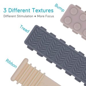 Sensory Chew Toys for Autistic Children, Teething, Oral Motor Stimulation, ADHD, SPD - Silicone Teether Toys for Kids with 3 Unique Textures (3 Pack)