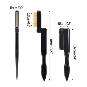 G2PLUS 2PCS Folding Eyelash Comb, Eyelash Separator Tool, Black Eyebrow Comb Metal Teeth, Eyelash Brush Tool for Lash & Brow