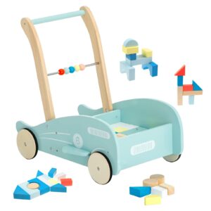 baby wooden walker, baby learning walker toddler toys with wheels for baby girls boys 1-3 years old