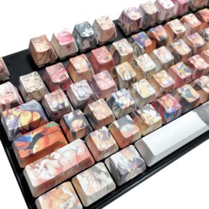 RICKONS 108 PBT Dye Sublimation Ahegao Keycap Anime Keycaps for Mechanical Gaming Keyboards with Key Puller (Cherry Switches) (Color)