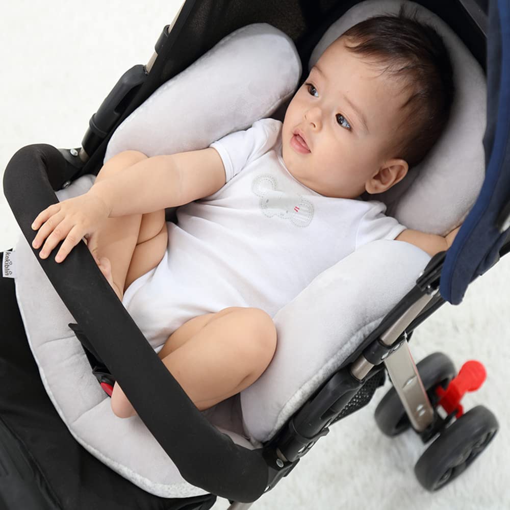 RUIXIA Soft Thick Toddlers Carseat Insert Head and Body Support Pillow Car Seat Cushion Pad Liner Breathable for Newborn Infants 0-12 Month, BABMAT19, Grey, One Size