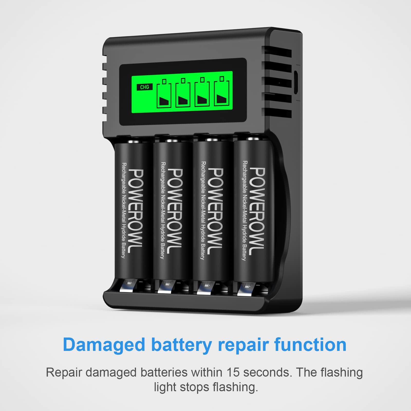 POWEROWL Rechargeable AA Batteries with Charger, 2800mAh High Capacity Low Self Discharge Ni-MH Double A Battery for Xbox Controller Battery Pack, 8 Count