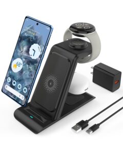 upgraded 3 in 1 wireless charger compatible with google pixel watch 3/2, pixel 9 pro xl/9/8/7/7a/6 pro, pixel buds pro/2, wireless charging station for multiple devices (not for pixel watch 1)