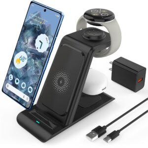 Upgraded 3 in 1 Wireless Charger Compatible with Google Pixel Watch 3/2, Pixel 9 Pro XL/9/8/7/7A/6 Pro, Pixel Buds Pro/2, Wireless Charging Station for Multiple Devices (Not for Pixel Watch 1)