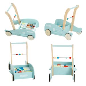 Baby Wooden Walker, Baby Learning Walker Toddler Toys with Wheels for Baby Girls Boys 1-3 Years Old