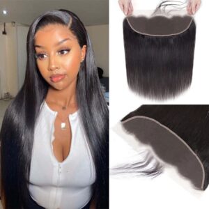 jessica hair ear to ear 13x4 hd lace frontal closure brazilian straight human hair frontal 150% density brazilian virgin straight hair frontal closures natural black color(14 inch)