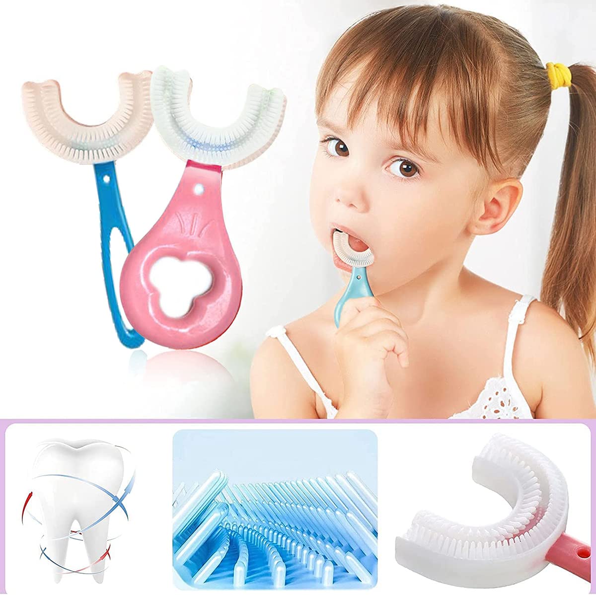 CUKEYOUZ Kids U-Shaped Toothbrush,Food Grade Soft Silicone Brush Head, Manual Tooth Brush 360° Oral Teeth Cleaning Design for Toddlers and Children (Ages 6-12)