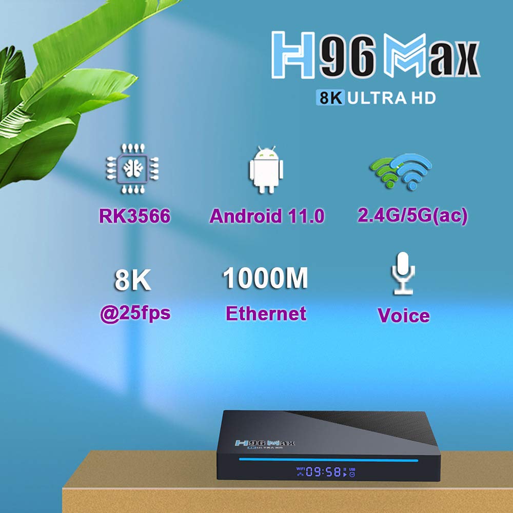 8GB 128GB H96 Max RK3566 Android TV Box RK3566 Quad Core Android 11.0 2.4G/5G WiFi 1000M LAN BT4.0 USB3.0 Support 4K 60fps H.265 HDR Box with i8 Keyboard