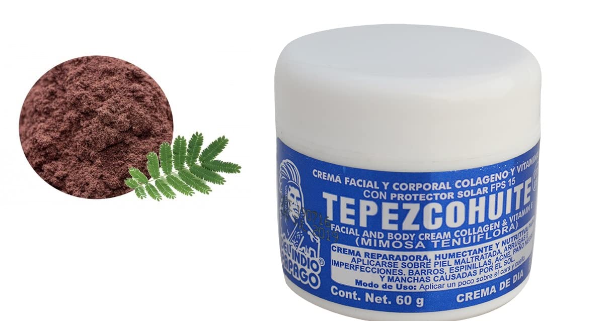 DEL INDIO PAPAGO Facial Day Skin Cream with Tepezcohuite 60g Small - Corporal Colageno Y Vitamina E - Hydrates the Skin