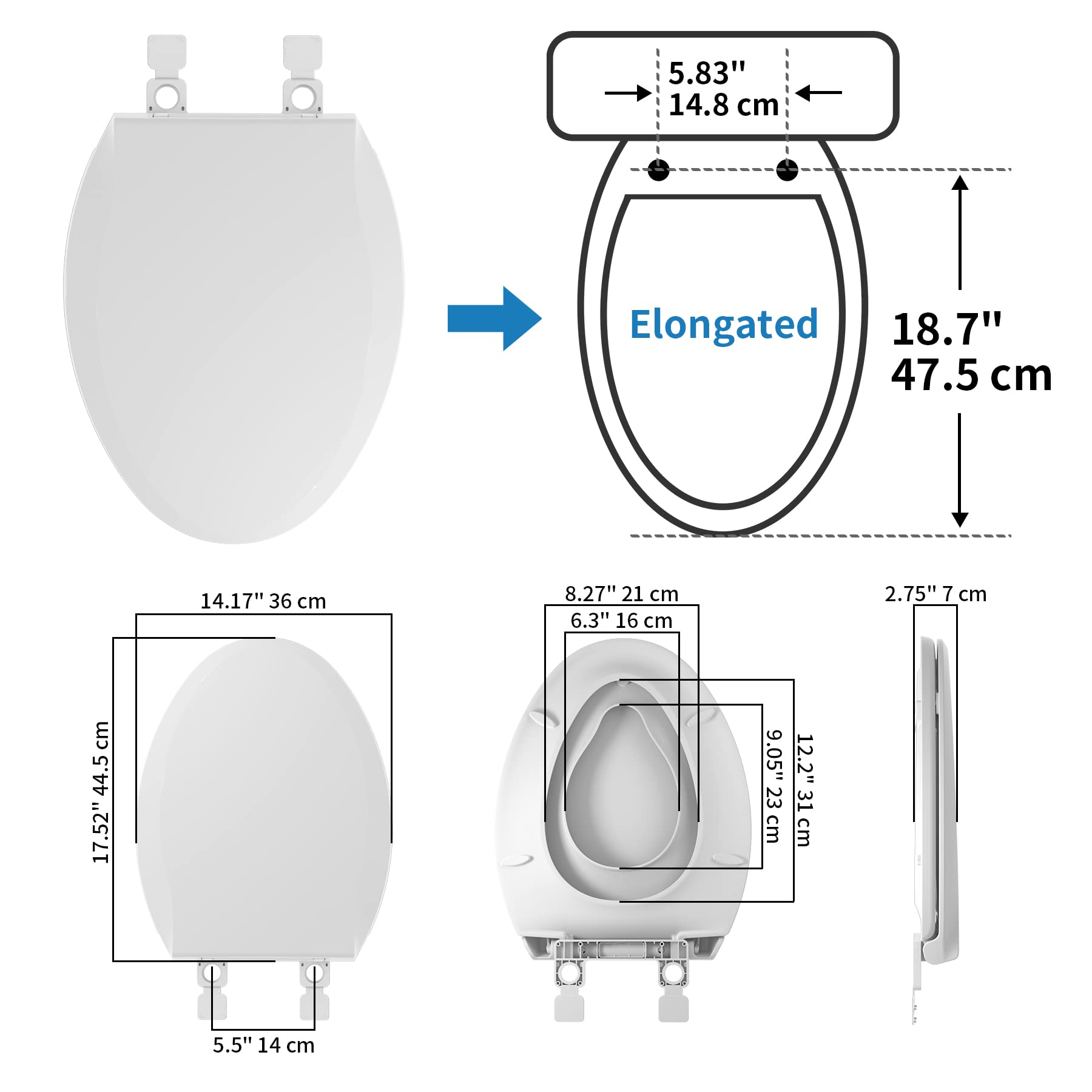 Hibbent Potty Training Toilet Seat, Built-in Magnetic Seat, Lid with Cover, Never Loosen and Slow Close Convertible Toilet Seat for Kids, Adult and Child (White, Elongated)