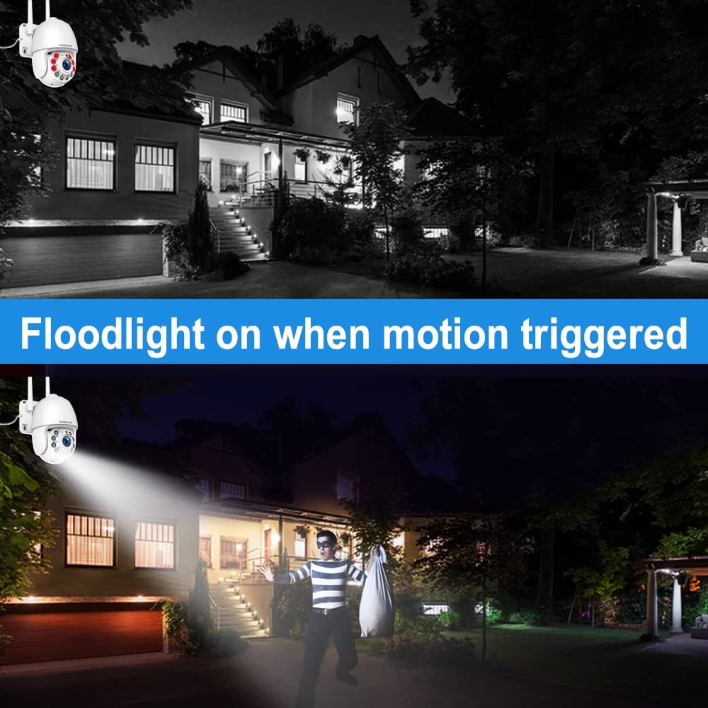 HOSAFE.COM Cameras for Home Security Outdoor WiFi, Plug-in 24/7 Video Surveillance System, Spotlight Color Night Vision, Human Motion Detection, PTZ Auto Tracking, Two Way Talk, Waterproof