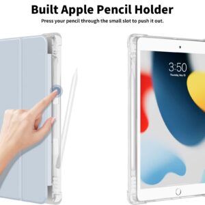 Aoub Compatible with iPad 10.2 Inch Case 9th/8th/7th Generation with Pencil Holder, Soft Clear TPU Cover Smart Trifold Stand Case for iPad Case 2021/2020/2019, Auto Sleep/Wake, Sky Blue